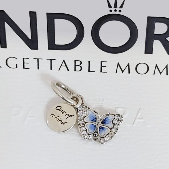 Pandora | Jewelry | Pandora Blue Butterfly Quote Double Dangle Charm ...